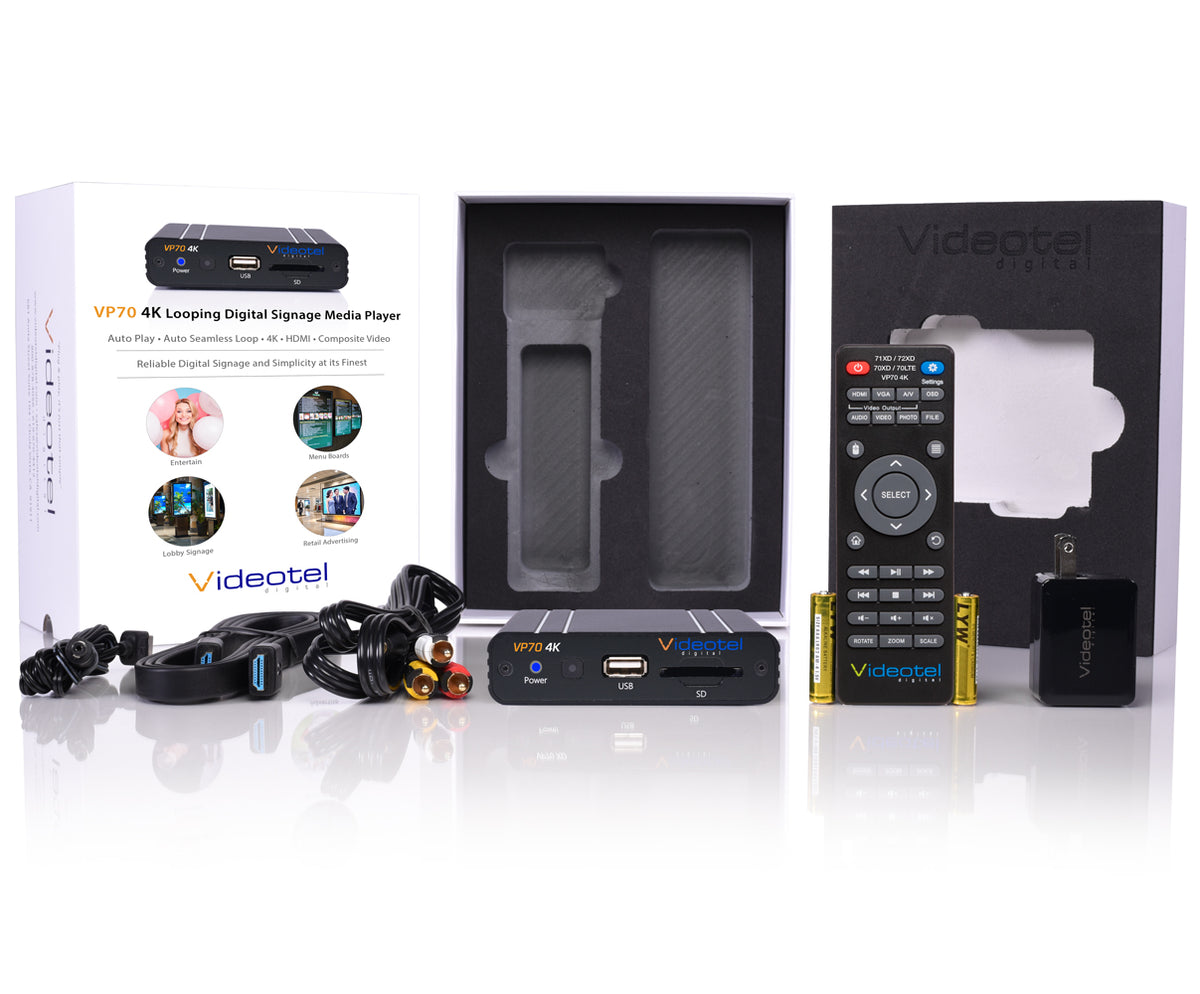 NEW! VP70 4K Industrial Looping Digital Signage Media Player – Videotel ...